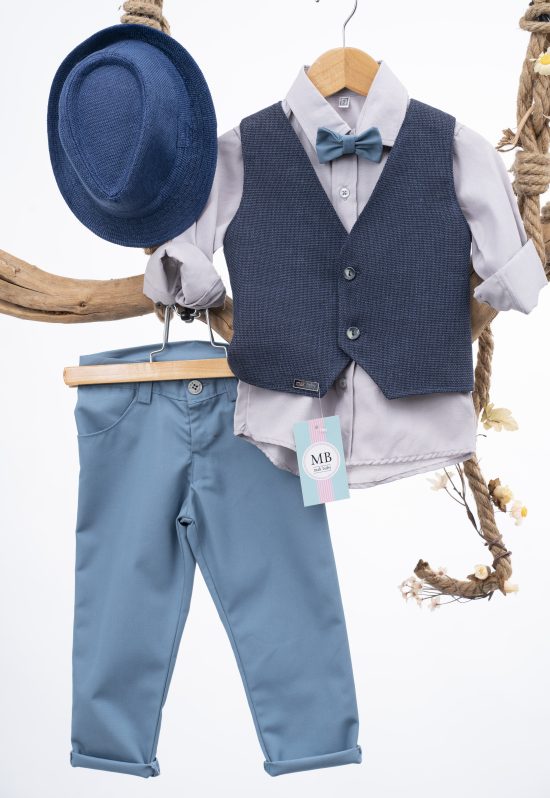 Βαπτιστικό κοστουμάκι για αγόρι Μπλε – Γκρι ΑΕ31 Mak Baby | La Vie en Rose